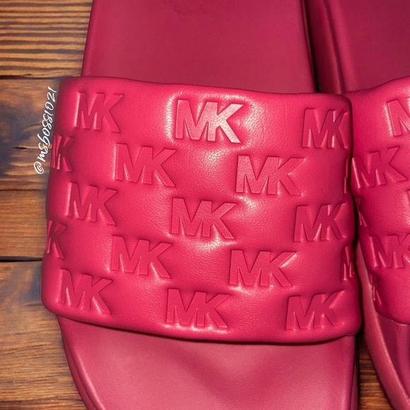 Michael Kors | Shoes | Michael Kors Mk Logo Slides Bright Pink Brand ...